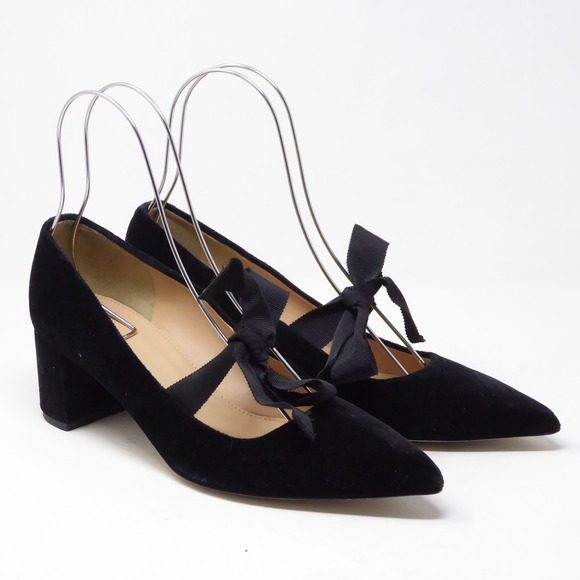 J. Crew | Shoes | J Crew Avery Black Velvet Ribbon Pointed Toe Block ...